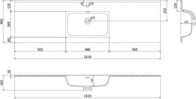 Mexen Otis, umyvadlo na zapuštění 161 x 46,5 cm, bílá lesklá, 25181600