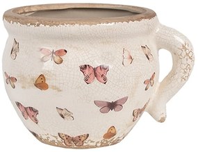 Béžový antik obal na květináč s uchem a motýlky Butterfly Paradise M - 17*14*12 cm