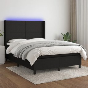 Box spring postel s matrací a LED černá 140x200 cm textil,  3138159