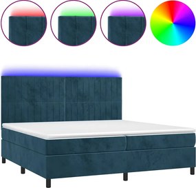 Box spring postel s matrací a LED tmavě modrá 200x200 cm samet 3136267