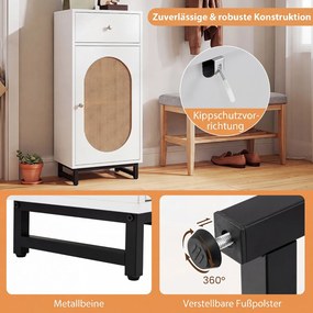 Costway Ratanový noční stolek s dvířky a zásuvkou Boho s – 40 × 30 × 91 cm
