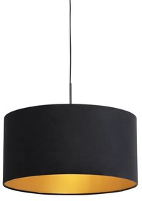 Závěsná lampa s velurovým odstínem černá se zlatem 50 cm - Combi