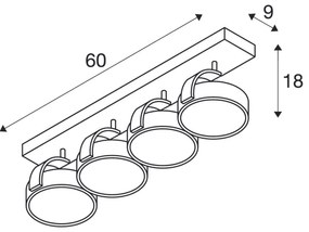 SLV 1002024 Kalu, stropní otočná bodovka 4xGU10, bílá, délka 60cm