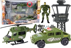 LEAN Toys Vojenská sada: vrtulník, bojové vozidlo, věž a voják