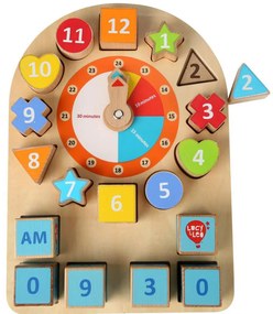 Lucy & Leo Dřevěná naučná hrací deska - Hodiny a tvary