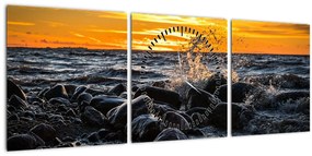 Obraz mořských vln (s hodinami) (90x30 cm)