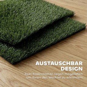 Záchod pro psy 63 x 50,5 cm Záchod pro psy se 2 umělými trávníky omyvatelný Záchod pro psy na balkon doma Černá+Zelená