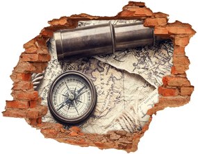 Wallmuralia Samolepící díra na stěnu Kompas mapa lupa 90x70 cm