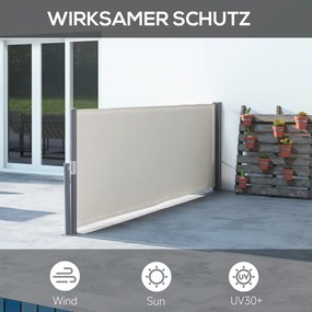 Boční markýza Outsunny výsuvná 300x100cm zahradní markýza s ochranou proti UV záření a větrnou clonou z polyesteru ve světle šedé barvě |