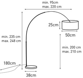 Oblouková lampa černá sametová stínidlo černá se zlatem 50 cm - XXL