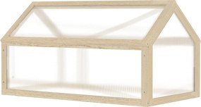 Outsunny Dřevěný Mini Skleník 90 x 52 x 49,5 cm, Zahradní Lůžko s Krytem, Skleník s Přenosem Světla, Zimní Ochrana pro Zahradu, Balkon, Přirozené Dřev
