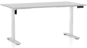 Výškově nastavitelný stůl OfficeTech B, 160 x 80 cm, bílá podnož, světle šedá