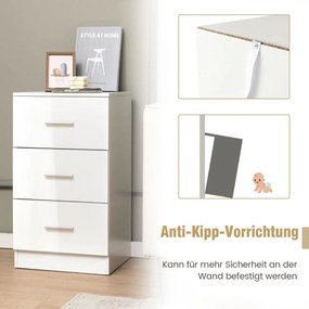 Costway Noční stolek se 3 zásuvkami s vysokým leskem – 37,1 × 34,2 × 66,5 cm