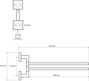 Sapho, X-SQUARE dvojitý držák ručníků otočný 420mm, chrom, XQ405