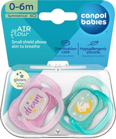 Canpol babies Dudlík svítící silikonový symetrický NIGHTGLOW 0-6m 2ks holka
