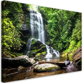 Obraz na plátně, Vodopád v zeleném lese - 120x80 cm
