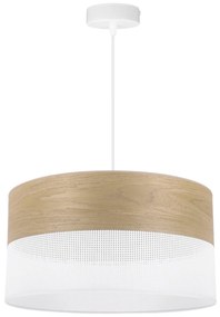 Light Home Závěsné svítidlo Wood, 1x dýha zlatý dub/bílé plastové stínítko, (fi 40cm)