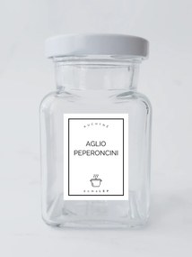 Samolepka na kořenky AGLIO PEPERONCINI bílá 3 × 4 cm základní písmo