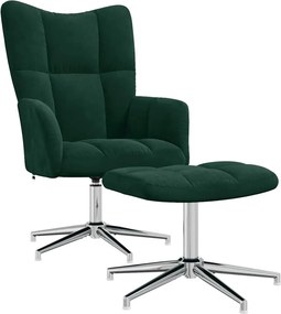 Relaxační křeslo se stoličkou tmavě zelené samet 328130
