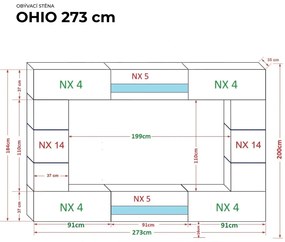 Ral Obývací stěna OHIO 3, 273 cm - Bílý lesk