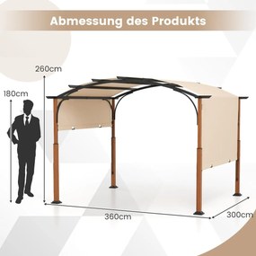 Costway Pergola se stahovací střechou Vodotěsná stabilní Zimní odolný altán