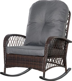 Outsunny Poly Rattan Houpací Křeslo s Polštáři, Zahradní Křeslo, Lounge Nábytek, Hnědé 75 x 98 x 91 cm | Aosom