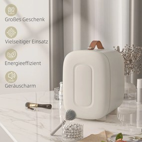 HOMCOM Mini lednička 4 l Malá kosmetická lednička s funkcí chlazení a ohřevu, přenosná kosmetická lednička na kosmetiku, nápoje, ovoce, smetanu bílá