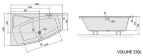 Polysan Evia Asymetrická vana 160x100x47 cm, levá - bílá 11611