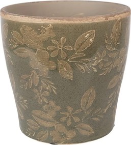 Zelený keramický obal na květináč s květy Timothée L - Ø 14*13 cm