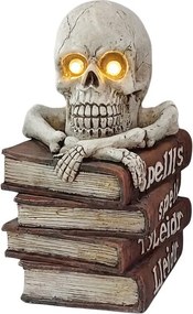 Halloween dekorace lebka na knihách s LED osvětlením - 30*25*47 cm