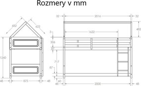 DOMICA 90 patrová postel domeček 90 x 200 bílá