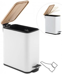 Erga Moby, obdélníkový odpadkový koš 5l na postavení, Soft-Close zavírání, bílá matná-přírodní hnědá, ERG-YKA-CH.MOBY-5-WHT