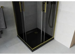 Mexen Rio, čtvercový sprchový kout s posuvnými dveřmi 70 (dveře) x 70 (dveře) x 190 cm, 5mm šedé sklo, zlatý profil + černá sprchová vanička SLIM, 860-070-070-50-40-4070G