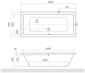 Roth Obdélníková akrylátová vana KUBIC /190×90 Varianta: rozměry: 190x90 cm - (KUBIC 190x90 - 9390000)