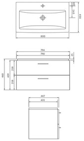 Cersanit S801-154-DSM - Závěsná koupelnová skříňka s umyvadlem LARA 80 cm ořech