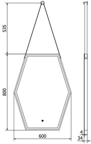 Mexen Orla, LED koupelnové zrcadlo s podsvícením a černým rámem 60x80 cm, 6000K, ochrana proti zamlžování, 9815-060-080-611-70
