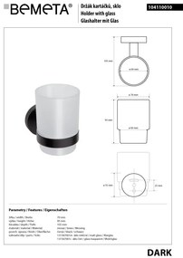 Bemeta Design DARK: Držák kartáčků, sklo -