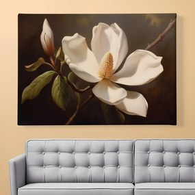 Obraz na plátně - Květ Magnólie na černém pozadí FeelHappy.cz Velikost obrazu: 180 x 120 cm