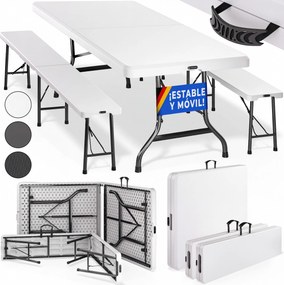Pivní set se stolem a lavicemi 3dílný plast bílý 183cm