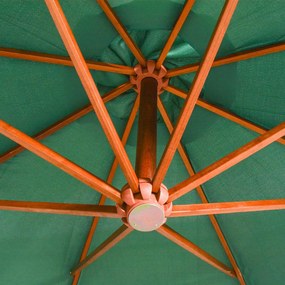 Závěsný slunečník s dřevěnou tyčí, 350 cm, zelený - Default Title