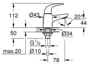 Grohe Start Curve Páková umyvadlová baterie bez výpusti chrom, chrom 20576000