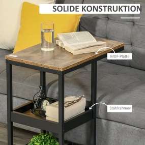 HOMCOM Boční stolek, Konferenční stolek na kolečkách, Úložný prostor, Průmyslový styl pro obývací pokoj, Ložnici, Tmavě hnědý, 51 x 33 x 66 cm