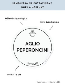 Samolepka na kořenky AGLIO PEPERONCINI průhledná 5 cm tučné písmo