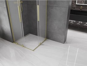 Mexen Velar L Duo, sprchový kout s posuvnými dveřmi 100 x 100 cm, 8mm sklo námraza, zlatá matná, 871-100-100-02-33-55