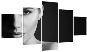 Obraz - Černobílý portrét ženy v klobouku (125x70 cm)