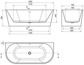 Deante Silia, akrylátová volně stojící vana 169x75 cm, bílá lesklá, DEA-KDS_017W