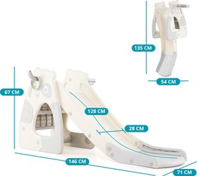 Skládací skluzavka s basketbalovým košem a hrou na házení kroužků