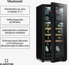 Klarstein Bovella 18 Duo+, vinotéka, 50 l, 18 lahví, 2 zóny, skleněné dveře