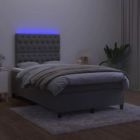 Box spring postel s matrací a LED tmavě šedá 120x200 cm samet 3136294