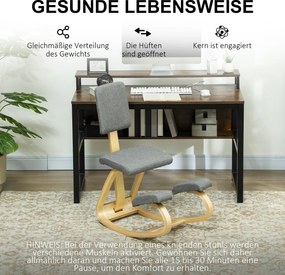 HOMCOM Ergonomická Kolenní Židle s Opěrkou, Houpací Kolenní Sedák, Ergonomická Dřevěná Židle, Ortopedická Kancelářská Židle, Korektor Držení Těla, Úl…